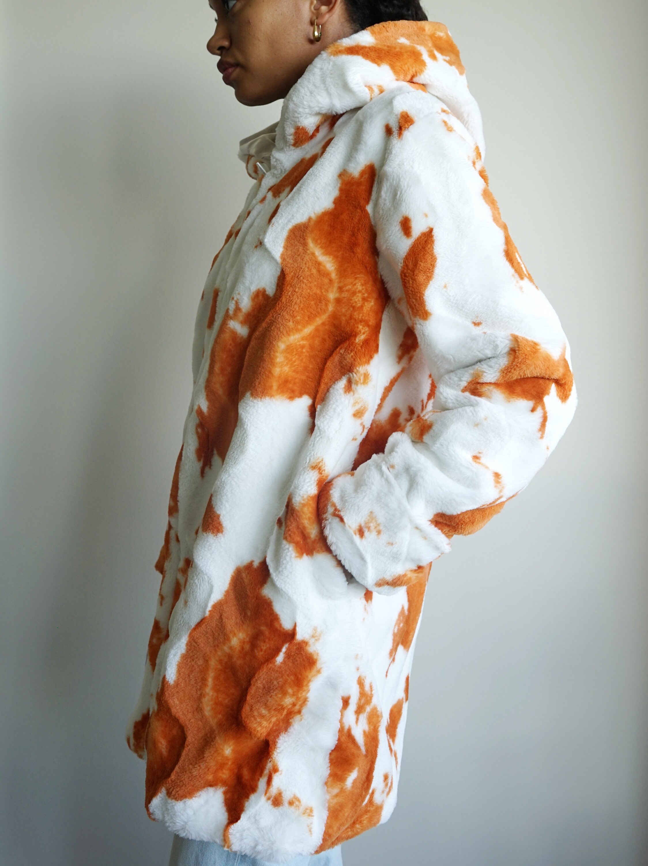 Fuzzy Faux Fur Orange Cow Print Hooded Jacket Soft Fuzzy Cow - Etsy