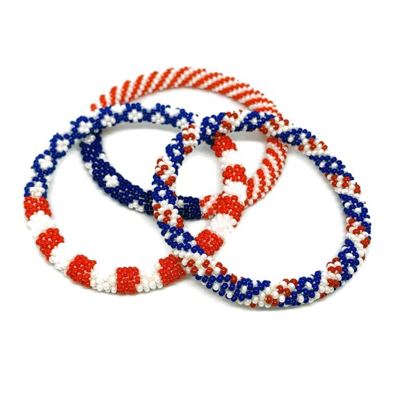 Red White and Blue USA Flag Bracelets. Patriotic Colors | Etsy