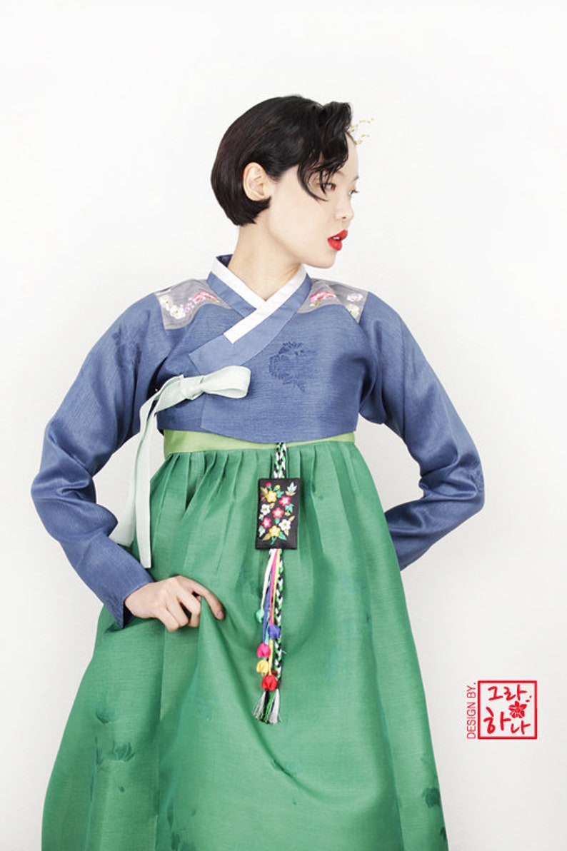 Althaea Rosea Flower(blue) and Green Hanbok Set - Etsy