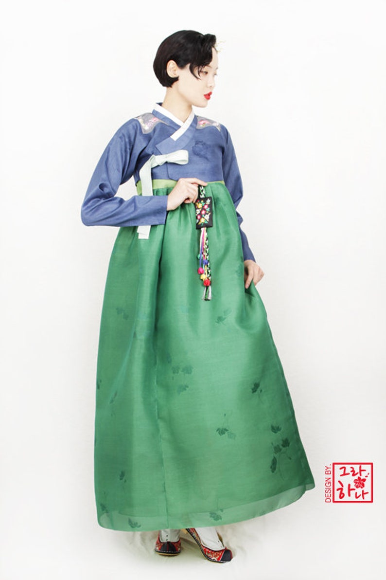 Althaea Rosea Flower(blue) and Green Hanbok Set - Etsy