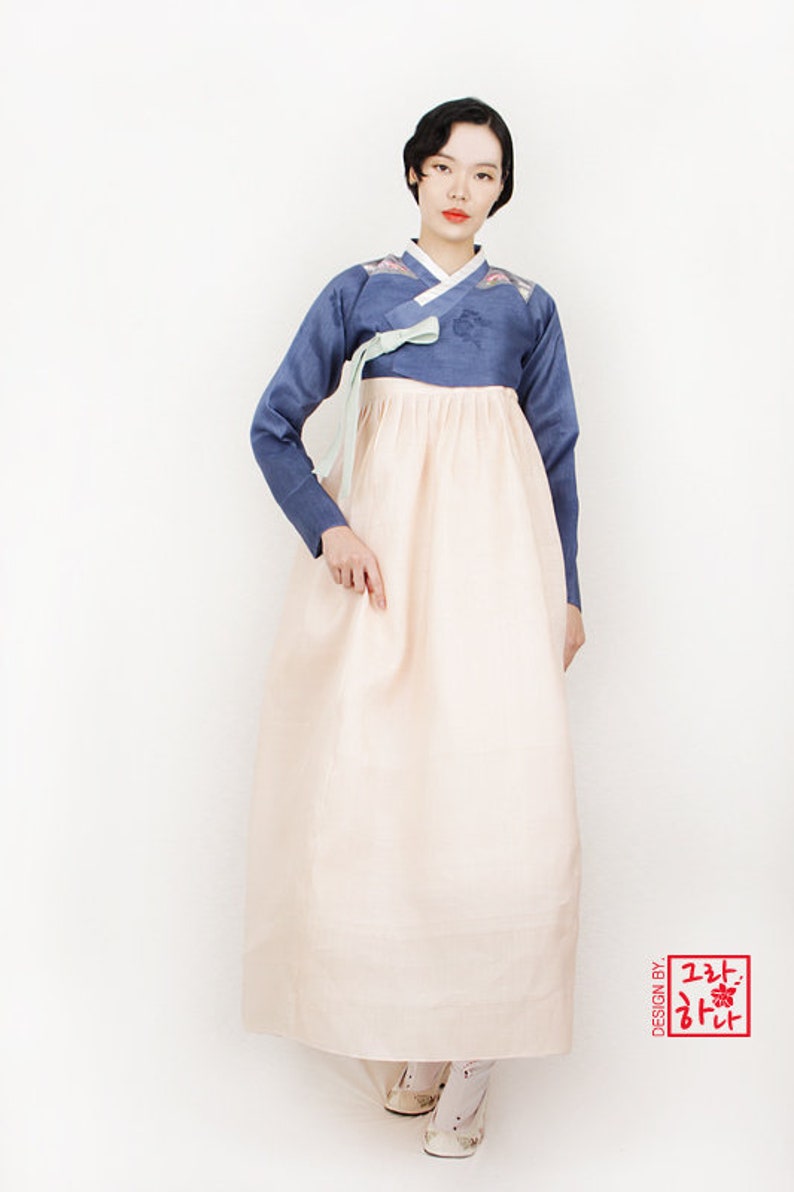 Althaea Rosea Flowerblue and Apricot Hanbok Set - Etsy