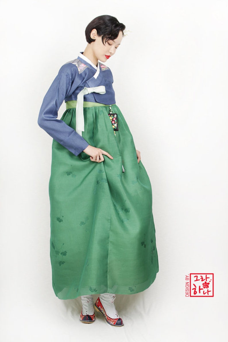 Althaea Rosea Flower(blue) and Green Hanbok Set - Etsy