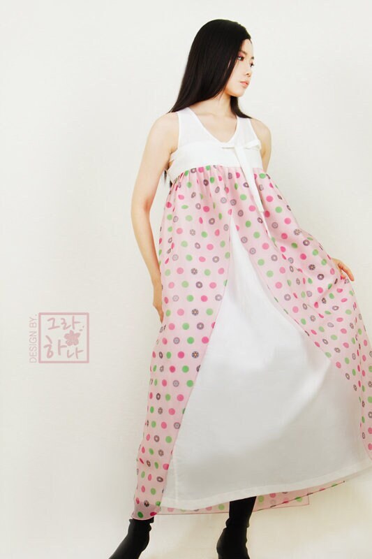 Granghana Dancheong Dot Forked Hanbok Dress - Etsy