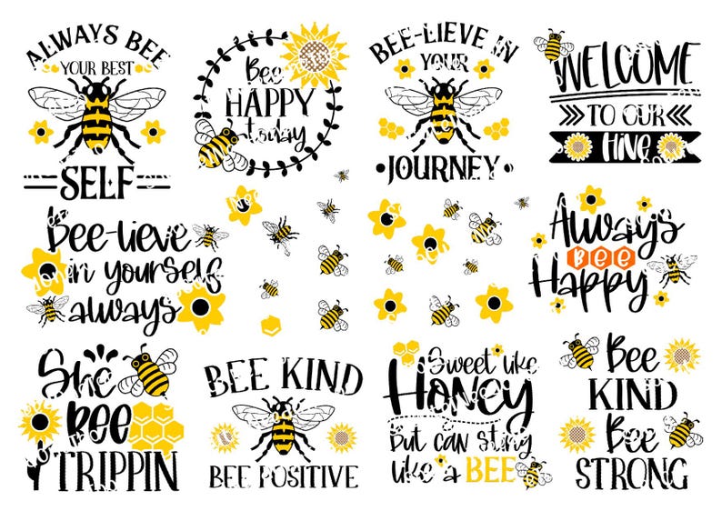 Bee Sayings Waterslide Decals: Bee Quotes, Positivey, Bee Kind, Honey ...