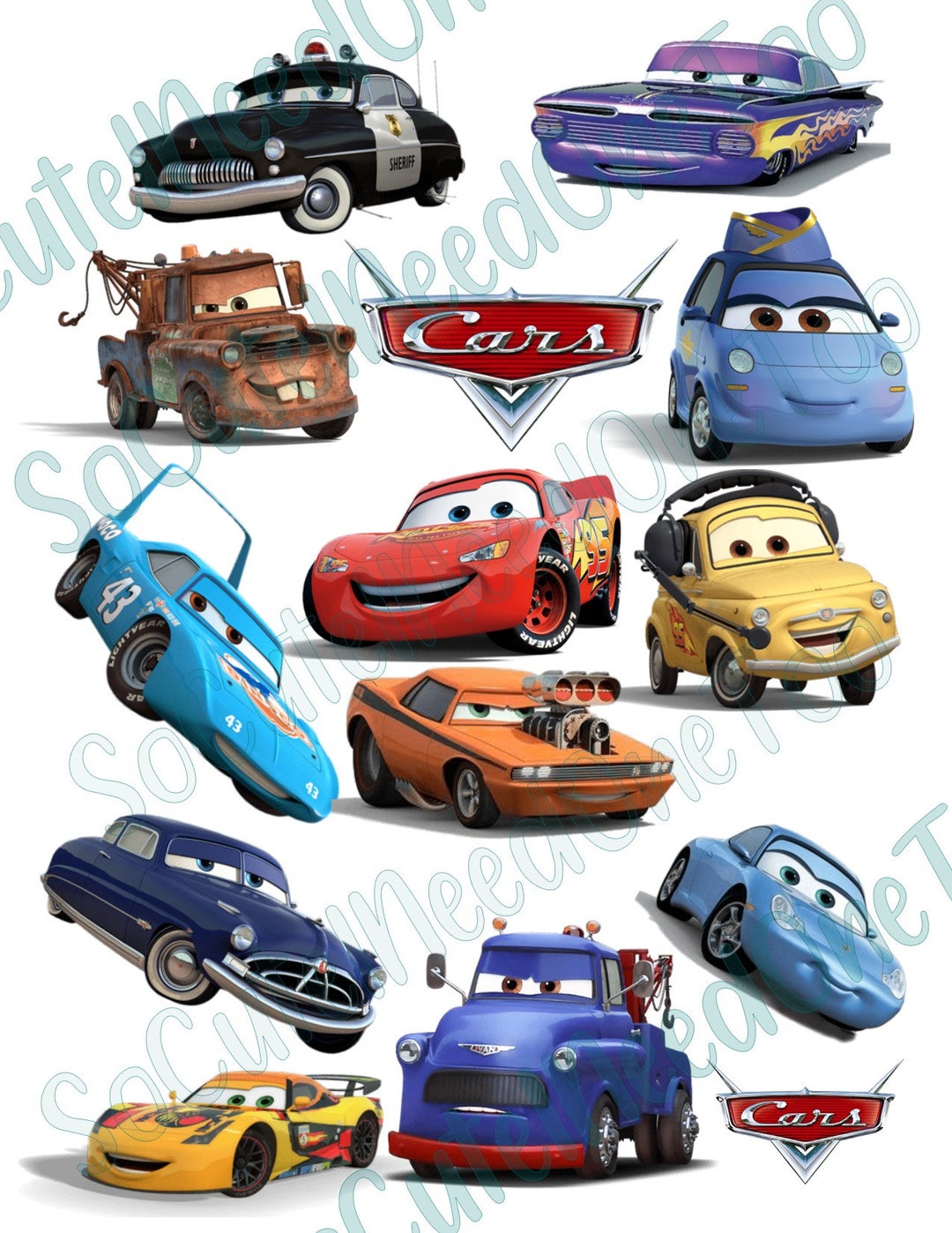 Cars Theme several Car Selections Lighting Mcqueen Decals on Clear ...