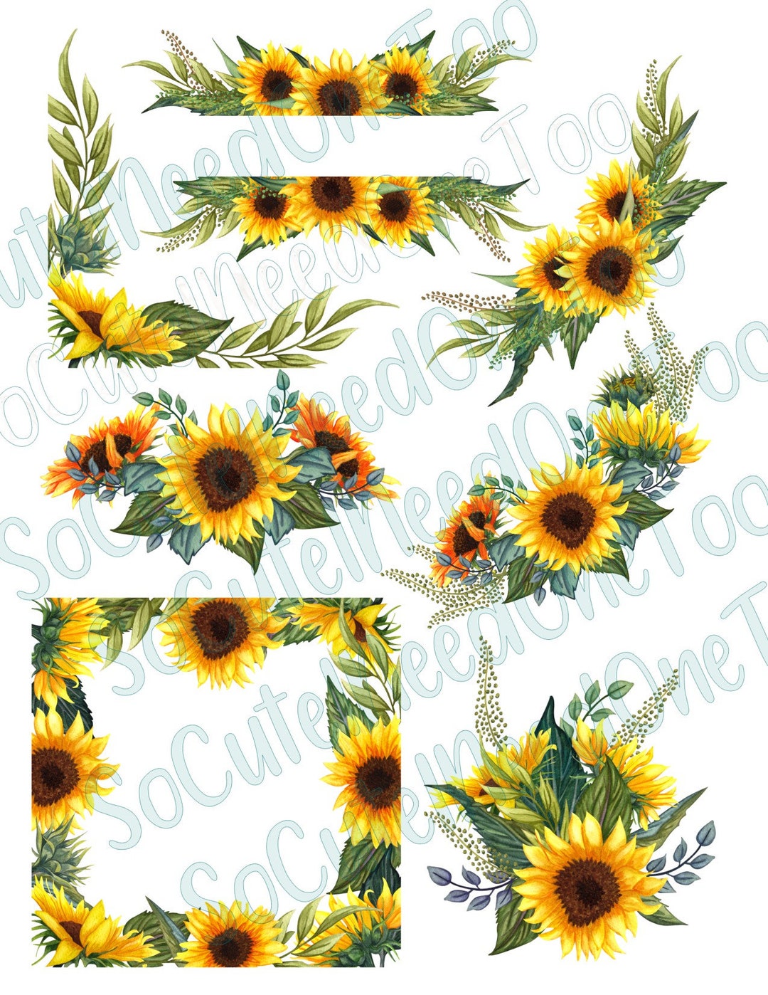 Sunflower Frame Waterslide Decals: Floral Embellishments (A4) - Etsy