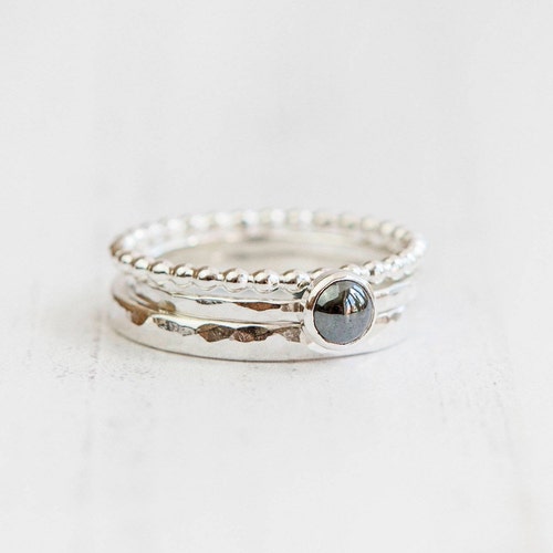 Stacking Silver Rings Set Hematite Ring Silver Rings Grey - Etsy