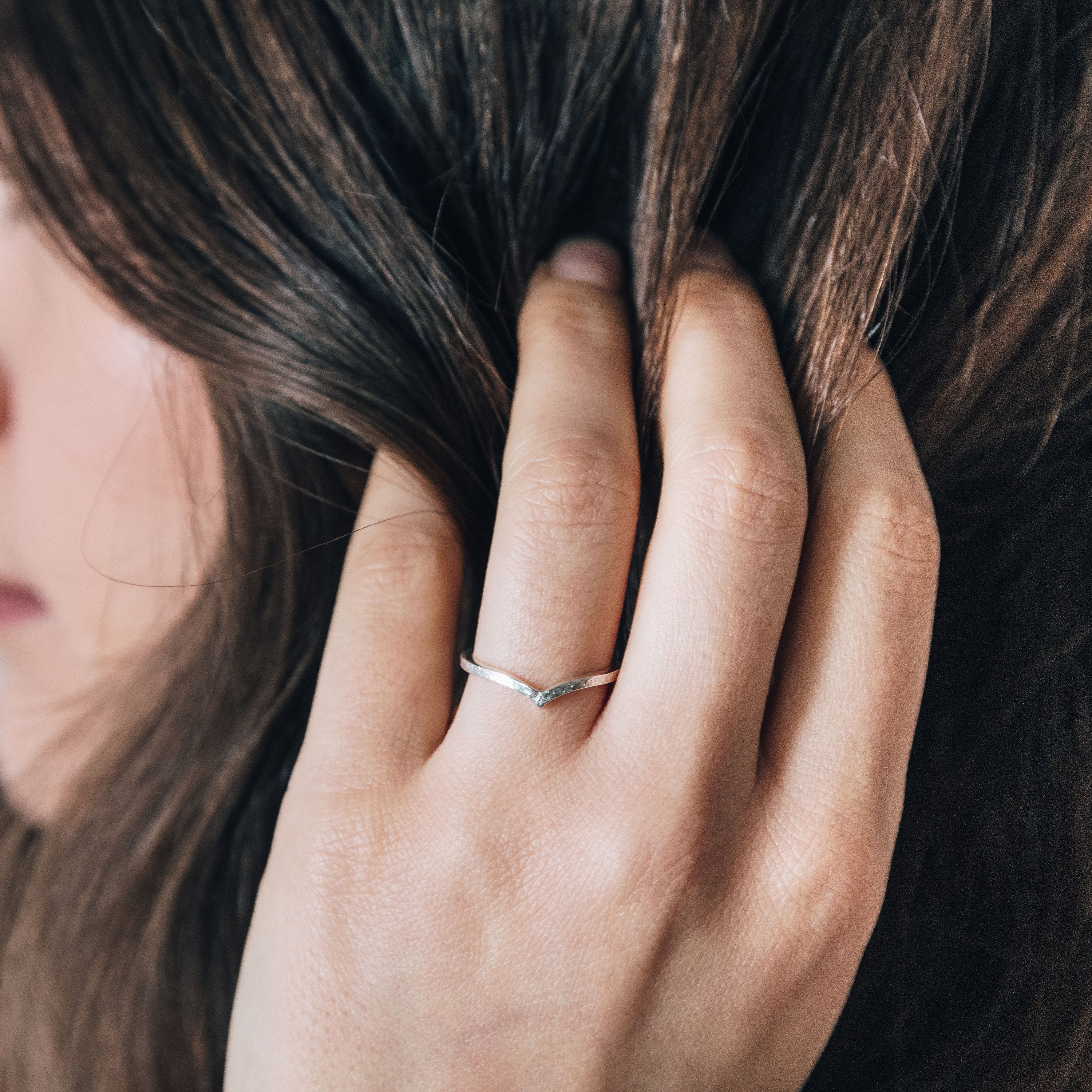 Silver Chevron Ring Wishbone Ring Stacking Ring V Shaped - Etsy