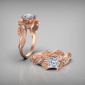 Ava Fleur Princess Cut Floral Ring choose your metal | Etsy