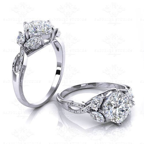 Ivy Fleur Gold Flower Vine Engagement Ring - Etsy