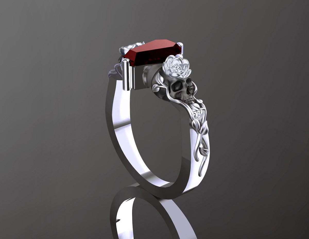 Eternite Sterling Silver Coffin Cut Floral Skull Ring - Etsy
