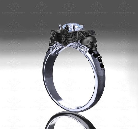 Moonlight Natural White & Black Diamond Bat and Skull | Etsy