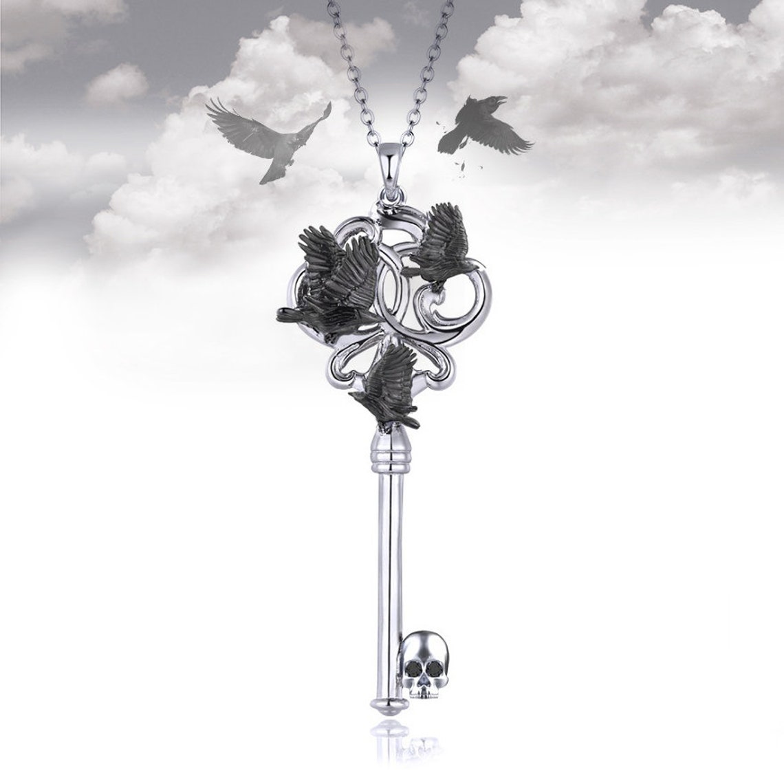 Realms Raven Skull Key Pendant Necklace - Etsy