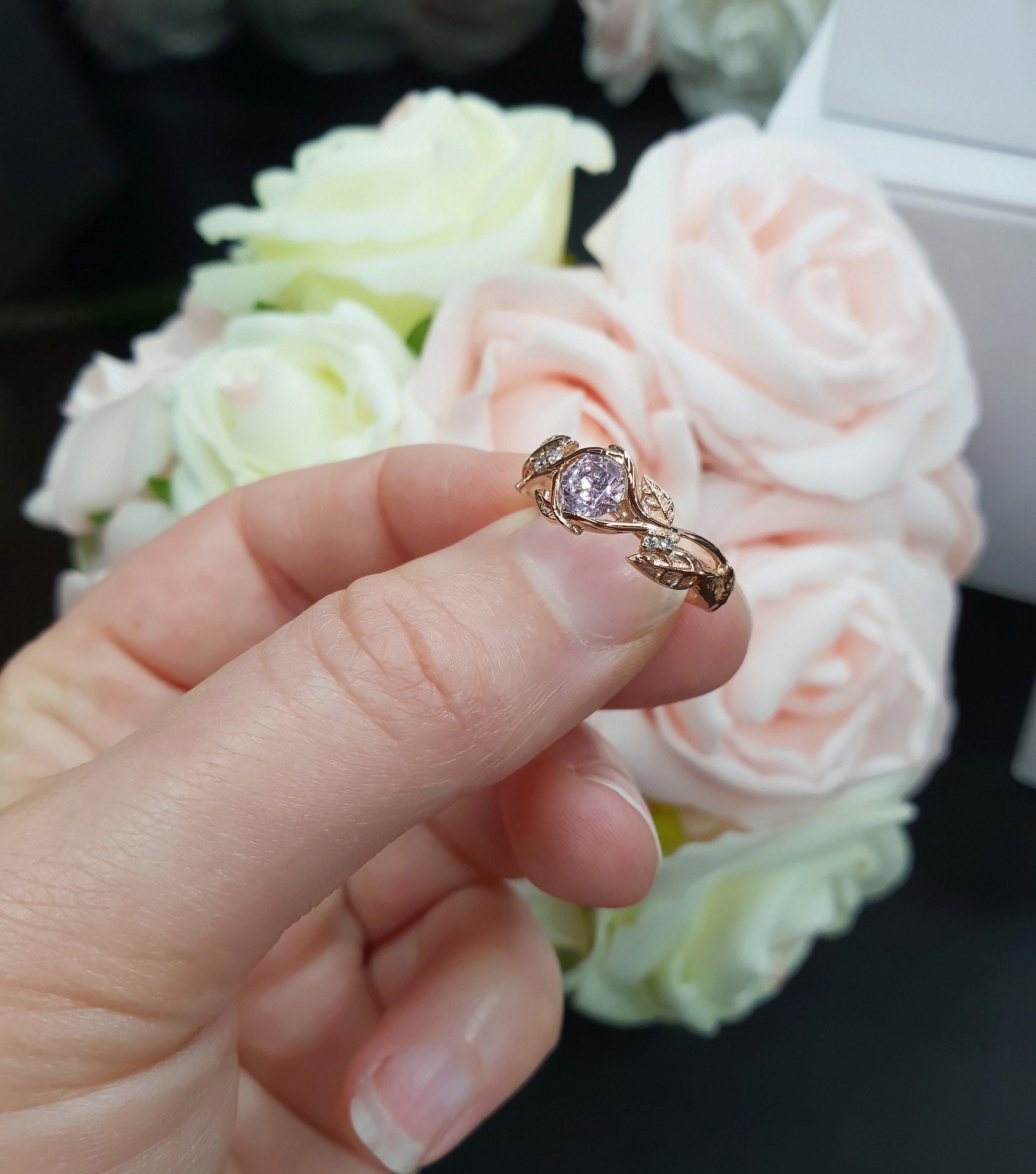 Ivy Fleur Natural White Diamond Gold Flower Vine Engagement | Etsy ...