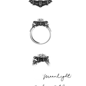 Moonlight - Natural Ruby and White Diamond Bat and Skull Engagement ...