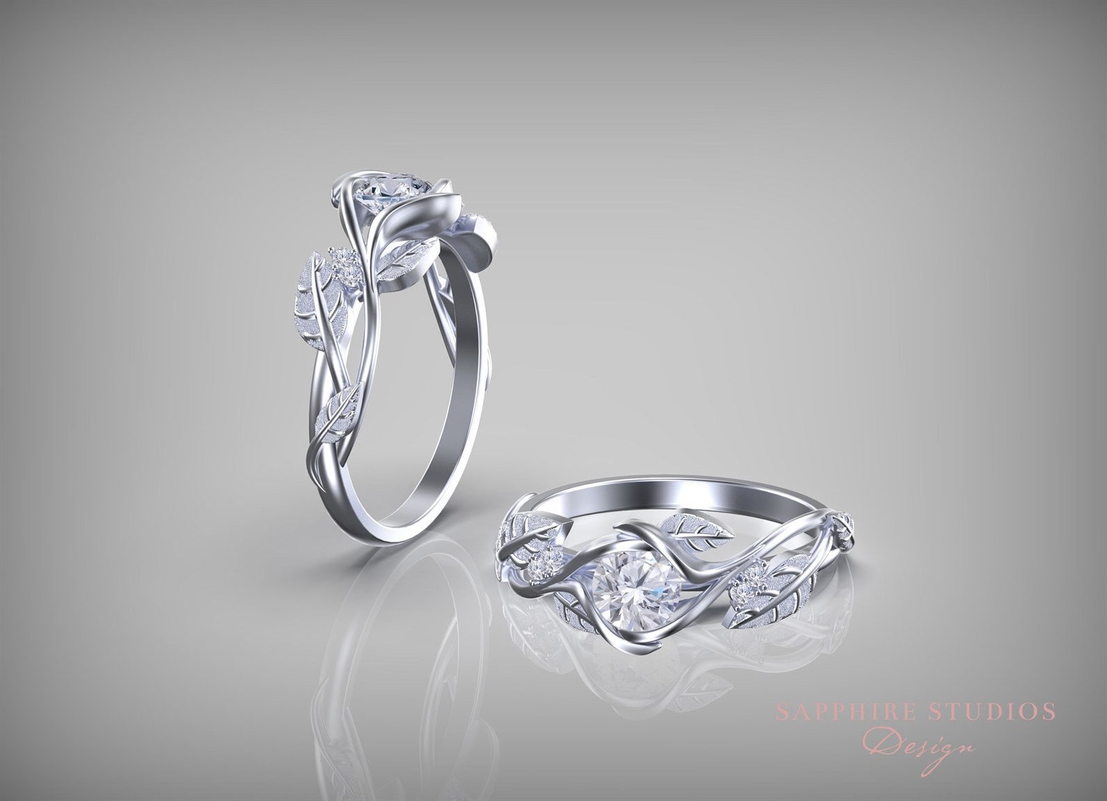 Ivy Fleur Natural White Diamond Gold Flower Vine Engagement | Etsy ...