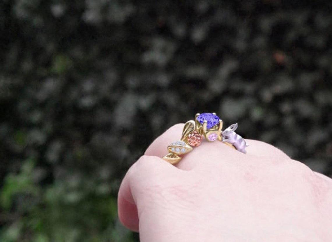 Alice Gold Ring two Worlds Alice in Wonderland Collection - Etsy