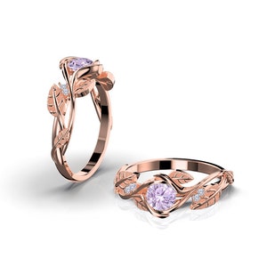 Ivy Fleur Natural Morganite and Diamond Gold Flower Vine Engagement ...