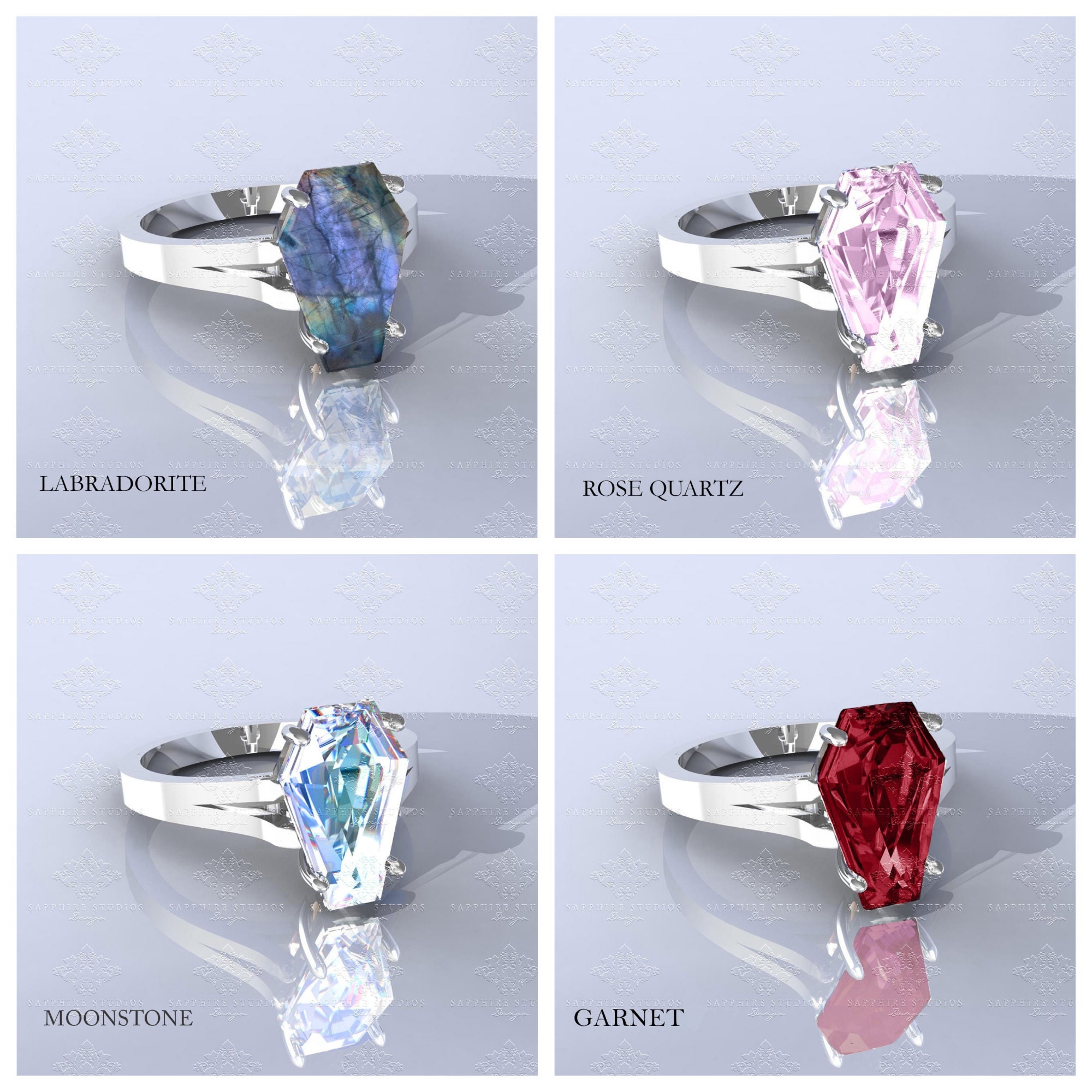 Autumn Sterling Silver Natural Coffin Cut Ring Set Choose | Etsy