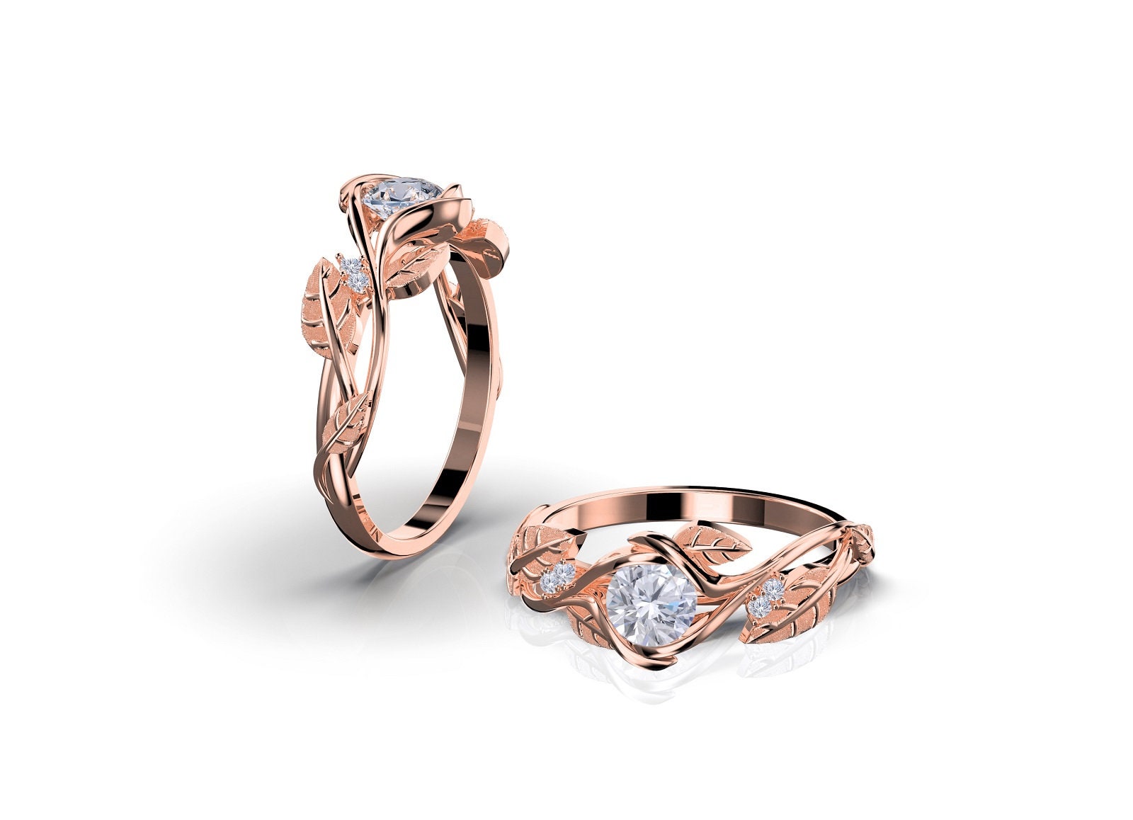 Ivy Fleur Gold Flower Vine Engagement Ring - Etsy