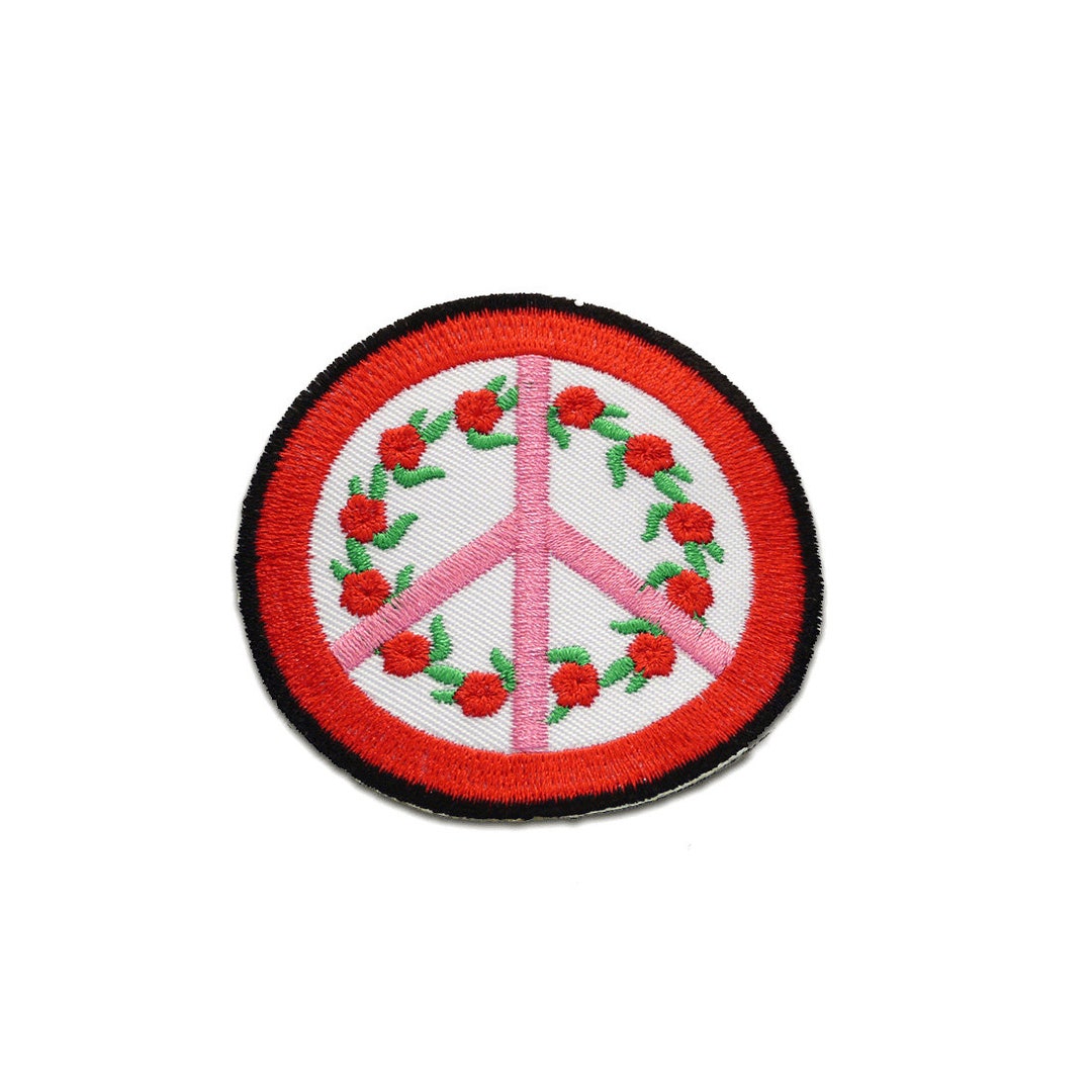 Iron on Patches - Peace Peace Symbol Rose – Red/pink – Ø6,8cm ...
