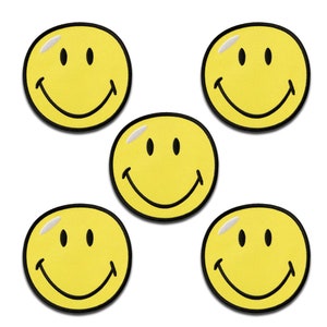 Smiley © 5 Pieces - Iron on Patches Adhesive Emblem Stickers, Size - 3 ...