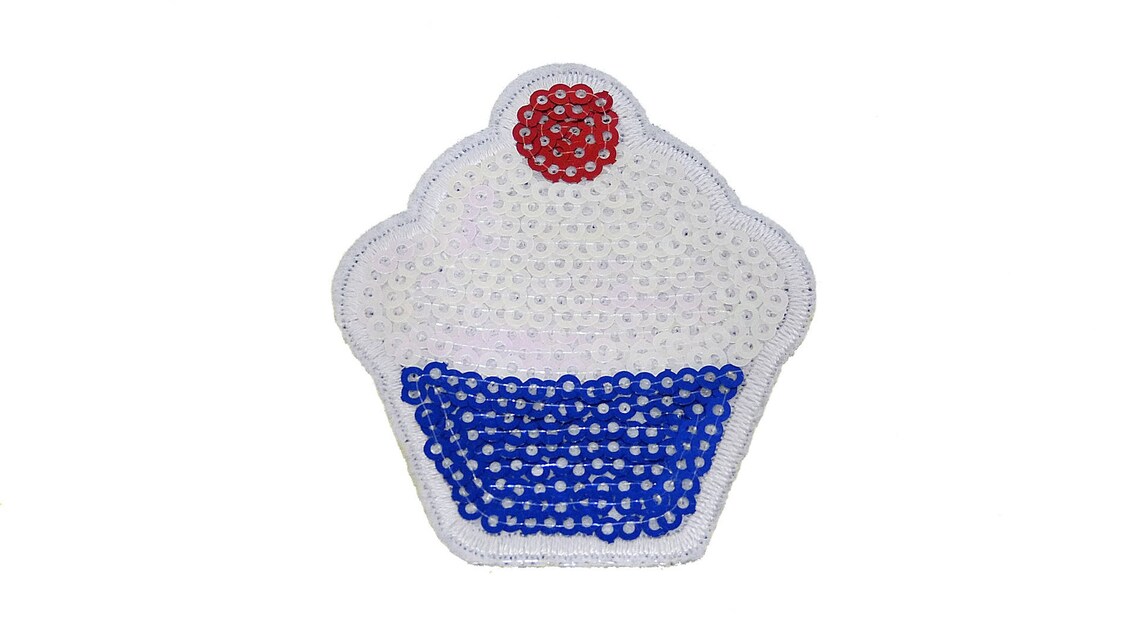 Iron on Patches - Muffin Cupcake With Sequins – White – 6x5,3cm ...