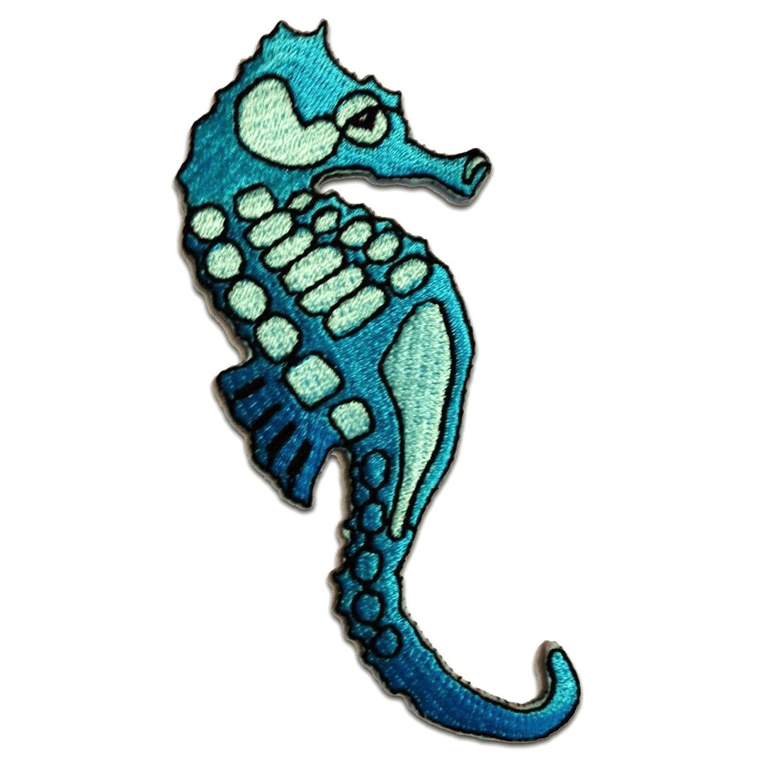 Iron on Patches - Seahorse - Blue - 4,5x10,4cm - Application Embroided ...