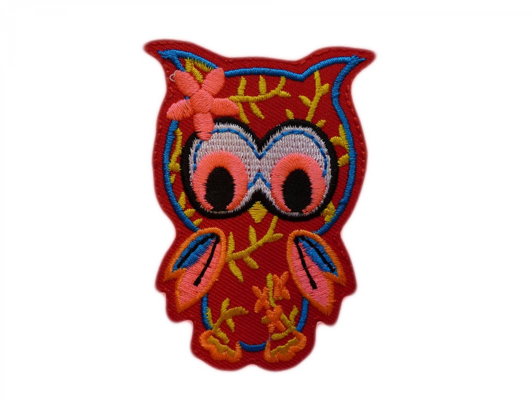 Aufnäher / Bügelbild Eule Tier Kinder Rot 7,5 X 5,5 Cm Patch Aufbügler Applikationen Zum ...