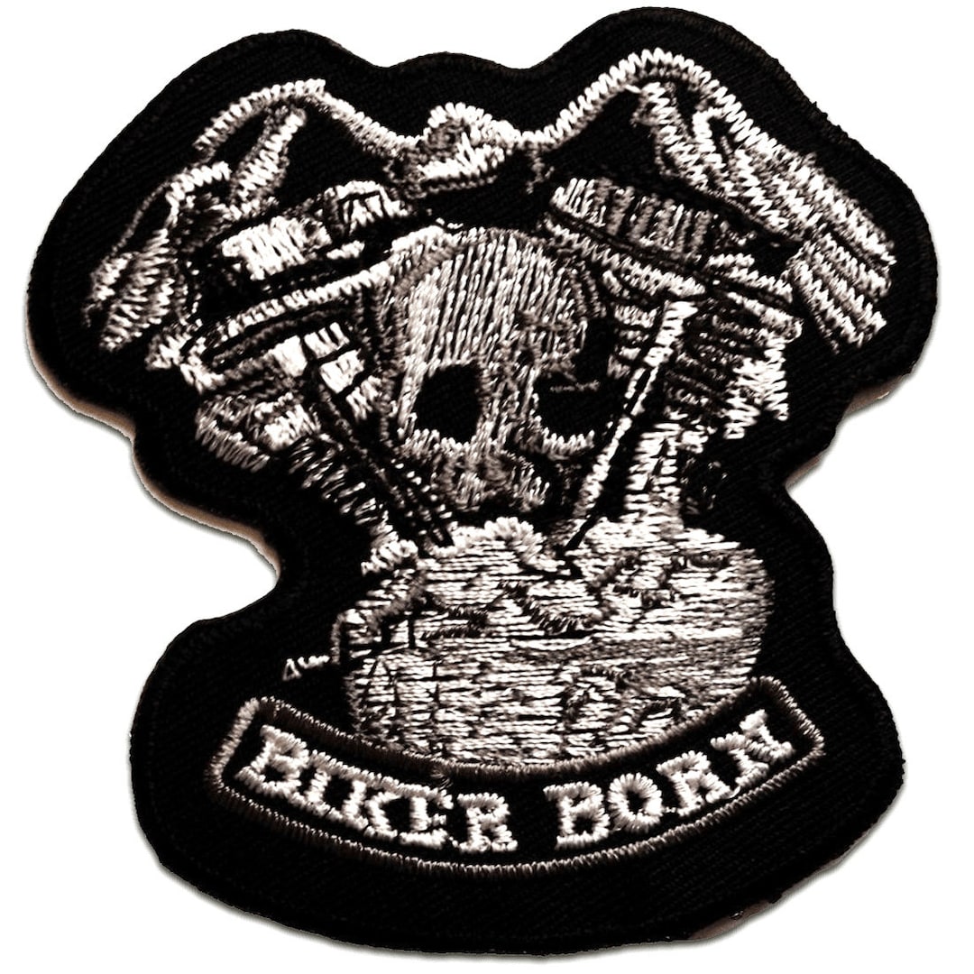 Iron on Patches - Biker Born - Black - 7,7x8cm - Application Embroided ...