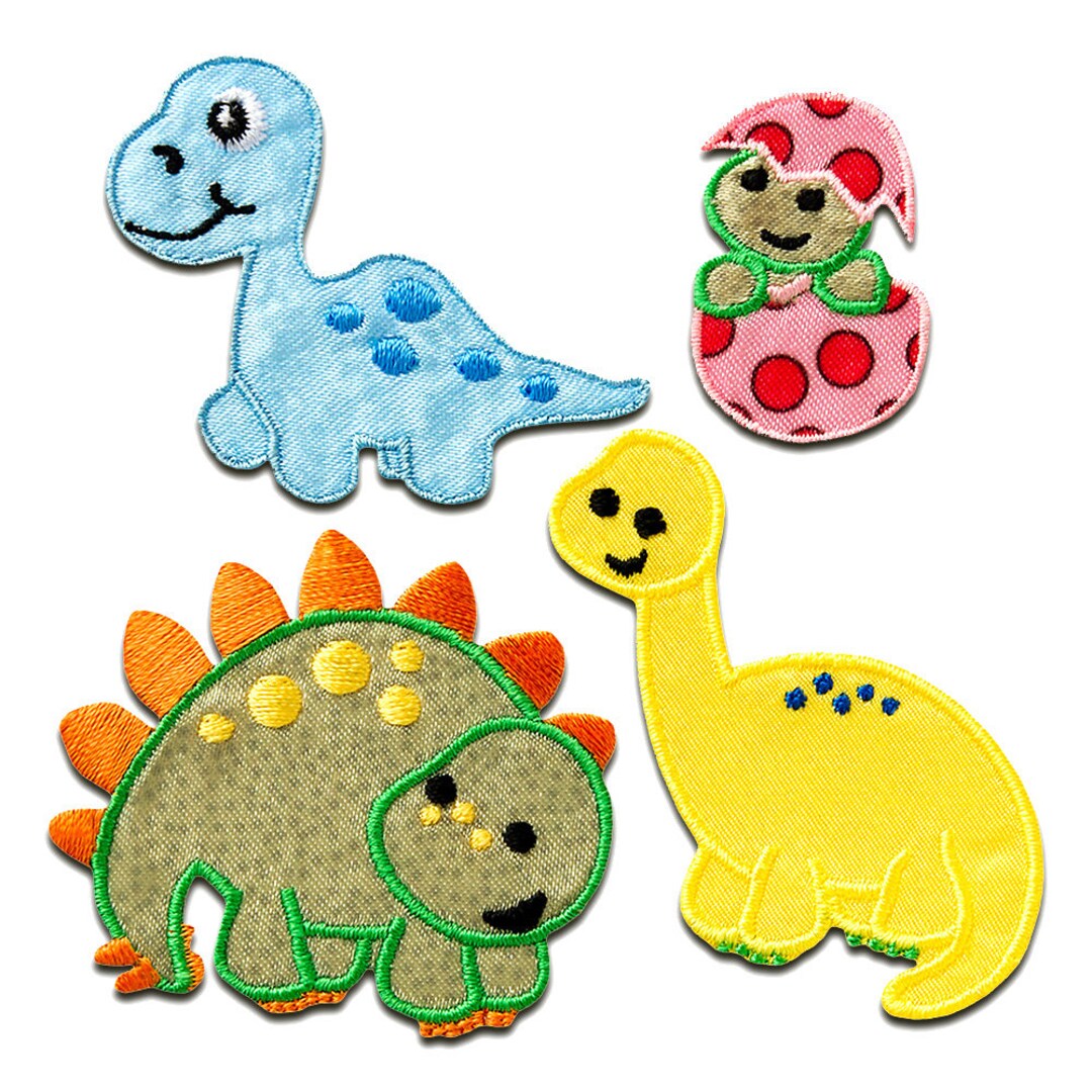 Iron on Patches - Set Dino - Colorful - Different Sizes - Application ...