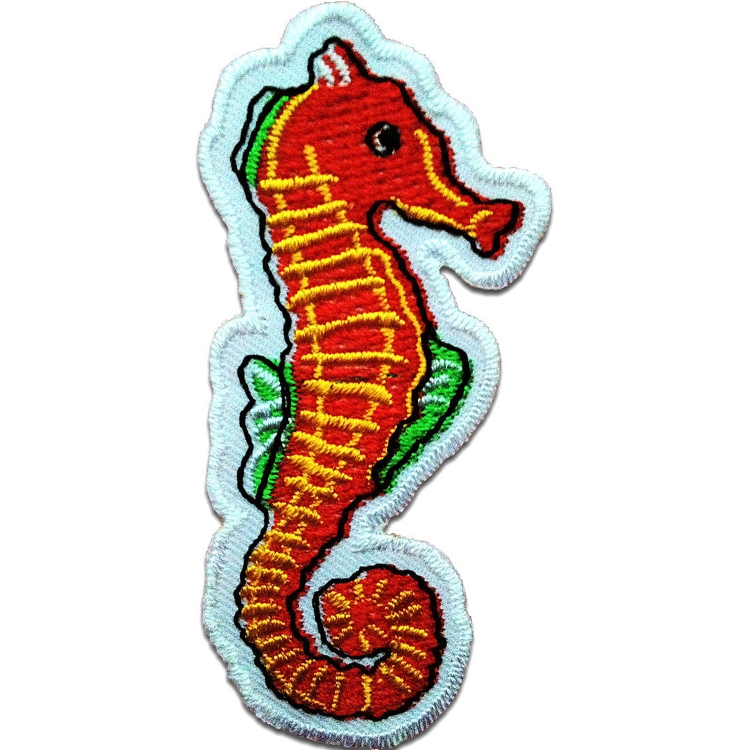 Iron on Patches - Seahorse - Red - 8,5x4cm - Application Embroided ...
