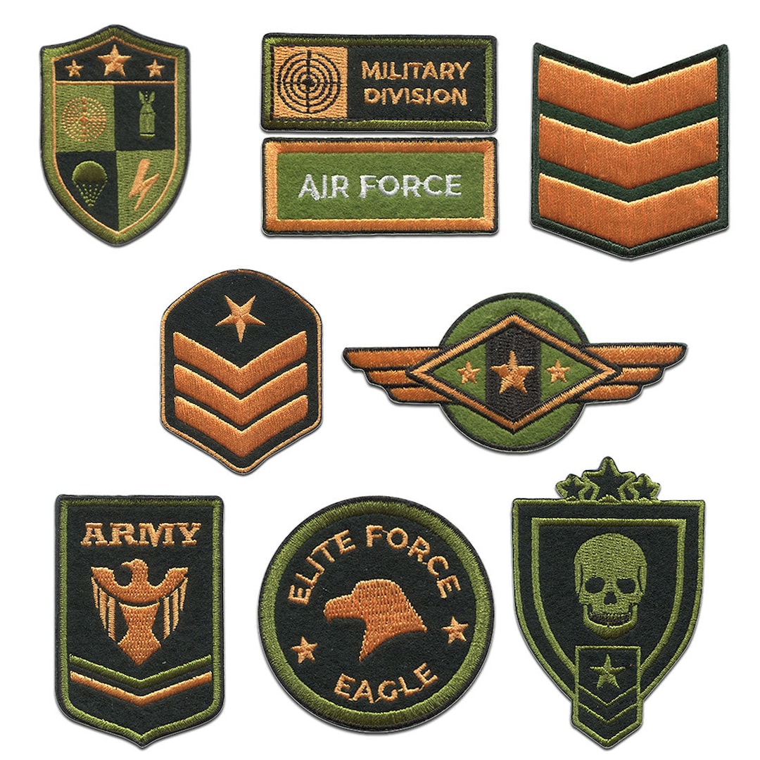 Military Set 9 Pieces - Iron on Patches Adhesive Emblem Stickers ...