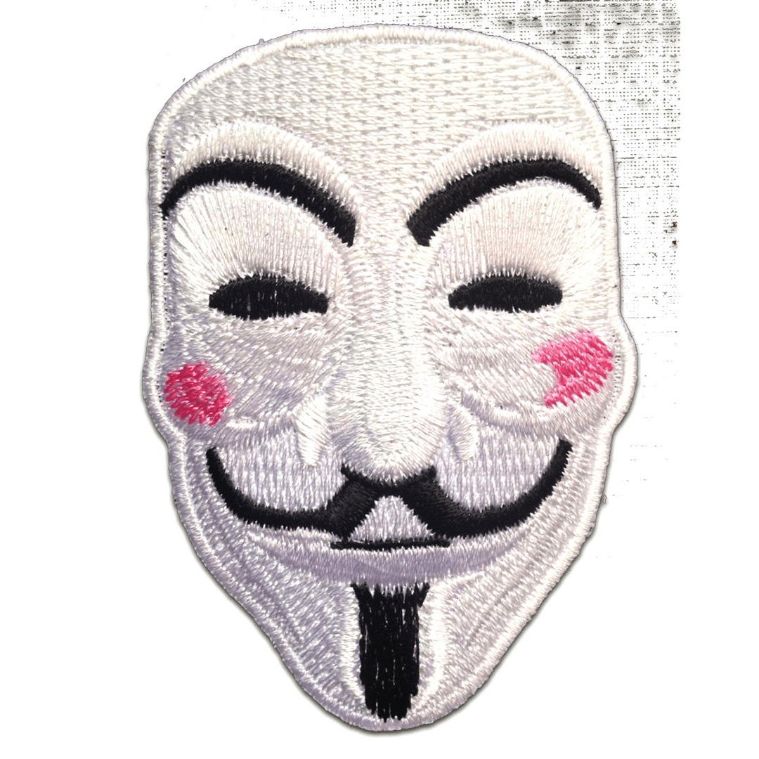 Iron on Patches - V for VENDETTA Anonymous - White - 5.5x7.6 ...