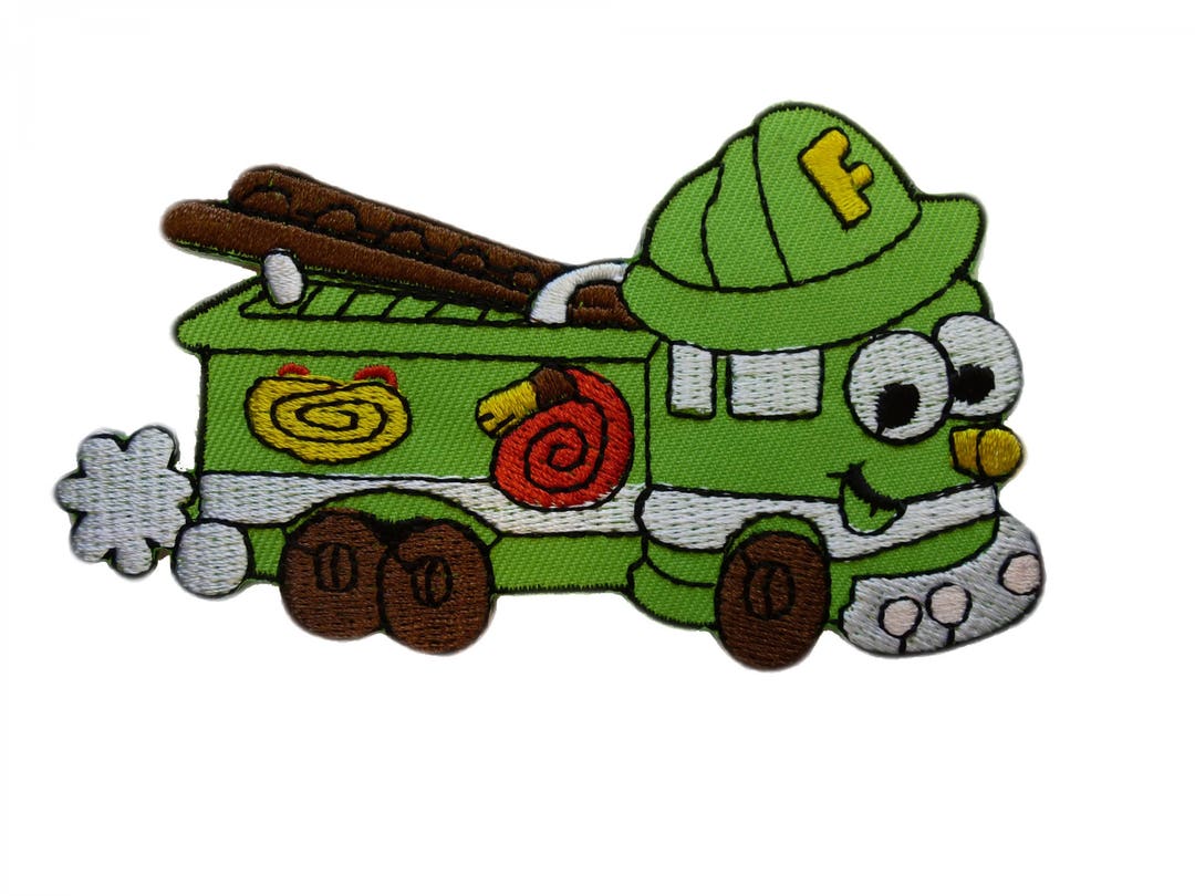 Aufnäher Bügelbild - Feuerwehrauto Kinder Baby -grün 6,1 X 10,4 Cm - Patch Aufbügler ...