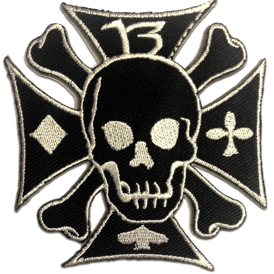 Iron on Patches - Chopper Cross Skull - Black - 7.5x8.4cm - Application ...