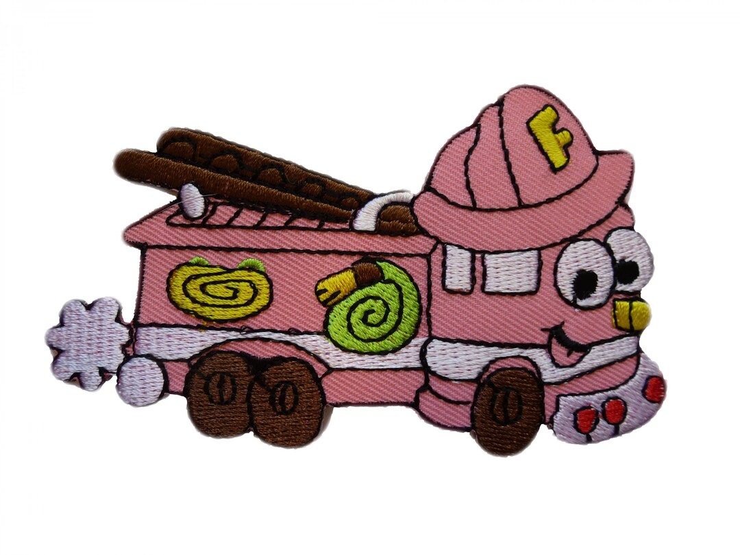 Aufnäher Bügelbild Feuerwehrauto Kinder Baby Pink/rosa -6,1 X 10,4cm Patch Aufbügler ...