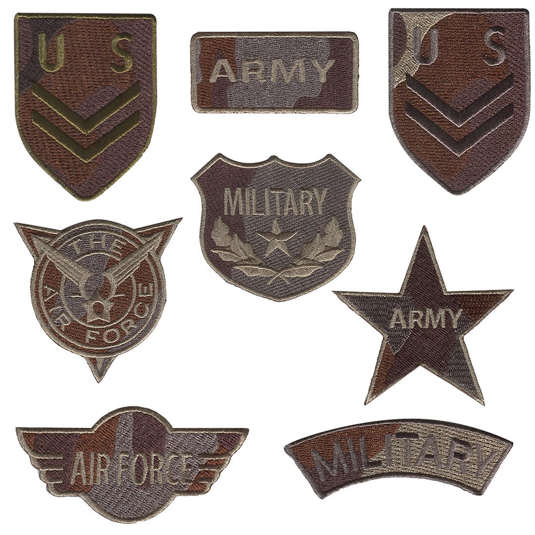 Army Military Set 8 Pieces - Iron on Patches Adhesive Emblem Stickers ...