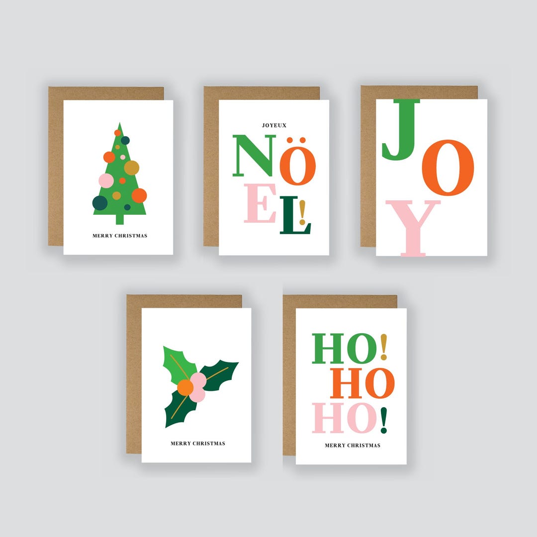 Bright Christmas Card Pack / Minimalist Christmas Card / Christmas ...