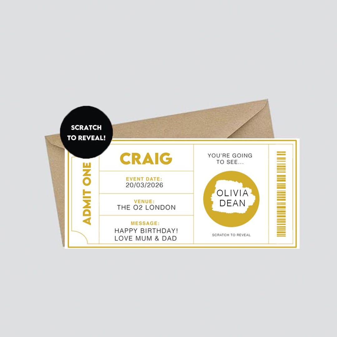 Personalised Concert Ticket Scratch Card, Surprise Event Reveal - Etsy