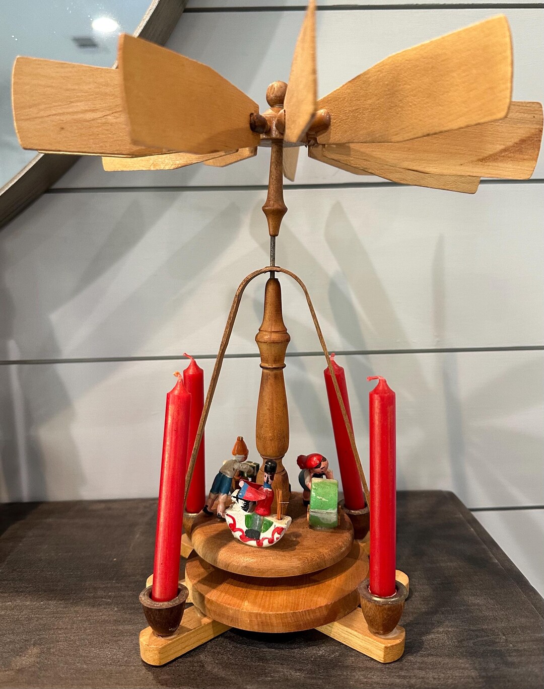 Vintage German Christmas Pyramid Erzgebirge Original Wooden Spinning W ...