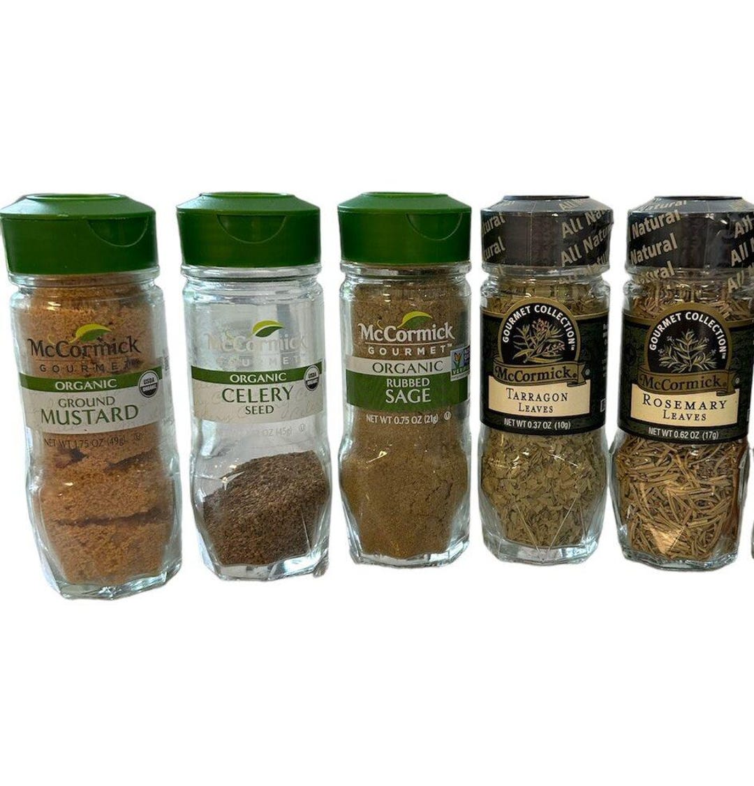 Lot of 5 Mccormick Seasoning Glass Jars Bottles Black Green Top ...