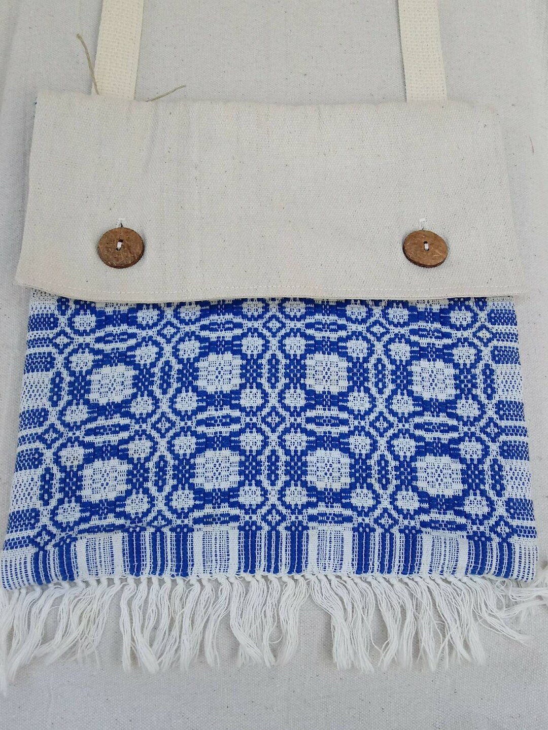 Haversack Knapsack Blue and White Overshot Coverlet-canvas Flap and ...