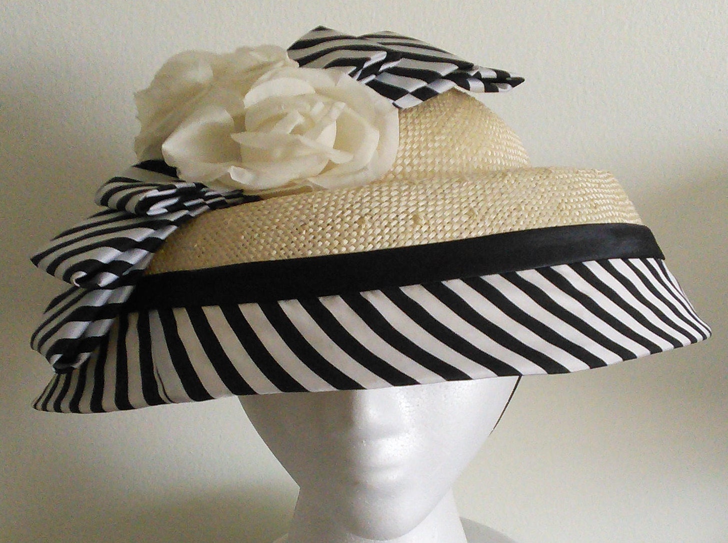 Mushroom Straw Hat, Blue Stripe Satin Trim,vintage Hat,kentucky Derby ...