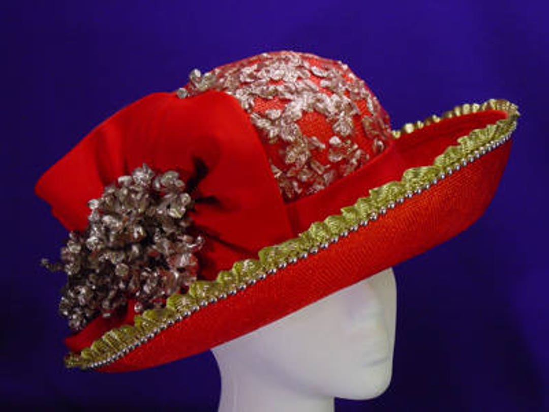 Red & Gold Hat,wedding Hat,church Hat,easter Hat,tea Party Hat - Etsy