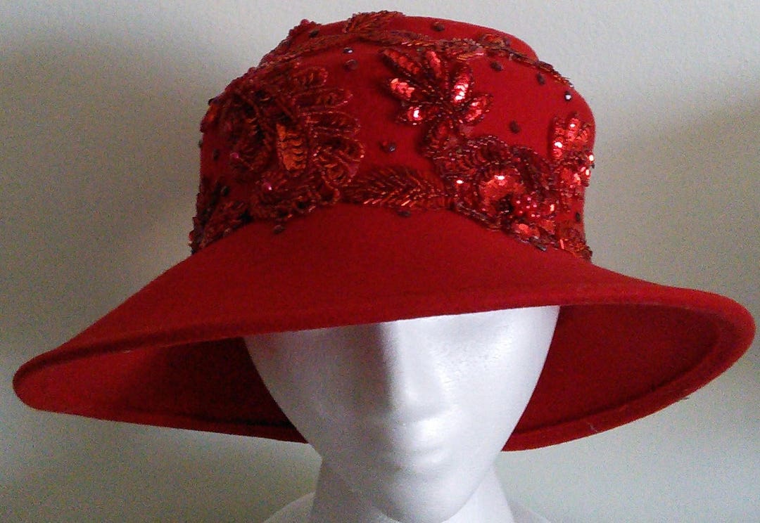 Red Wool Felt Hat,sequin Band,kentucky Derby Hat,church Hat,tea Party ...