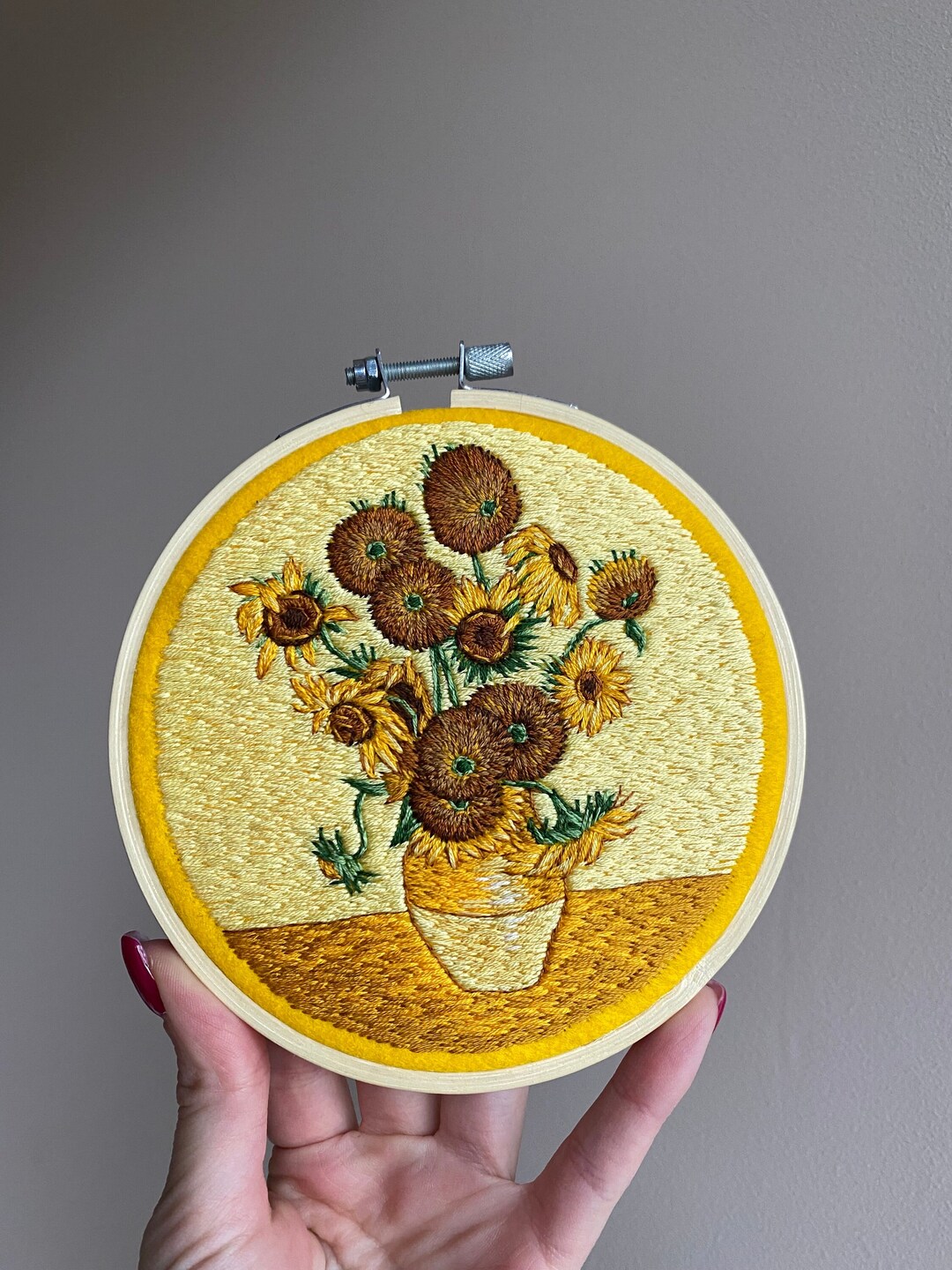 Vincent Van Gogh Sunflowers Embroidery Hoop Art, Modern Embroidery Wall ...