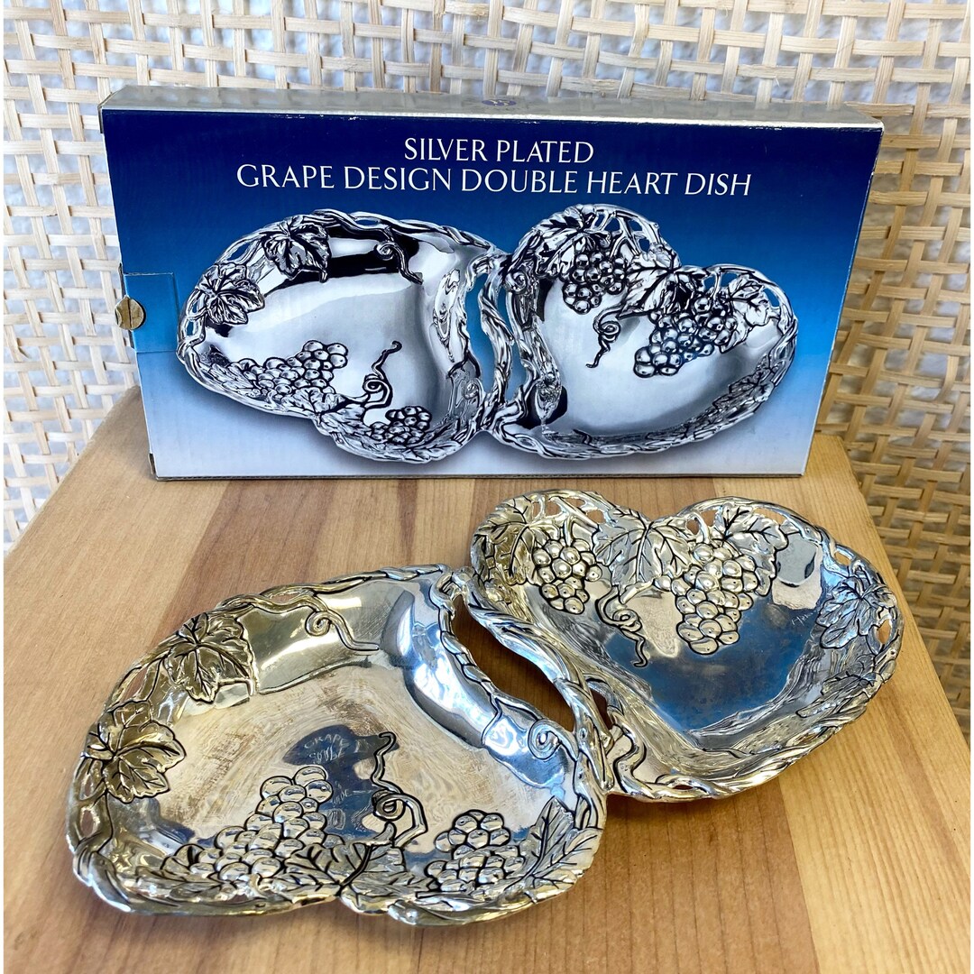 Vintage Godinger Silver Plated Grape Design Double Heart Dish - Etsy
