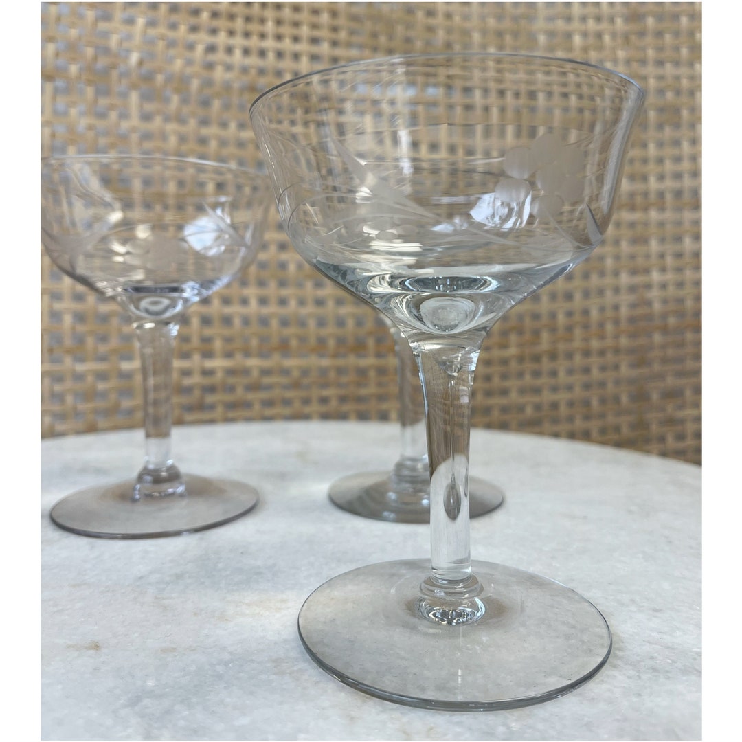 3 Princess House Heritage Pattern Floral Etched Crystal Champagne ...