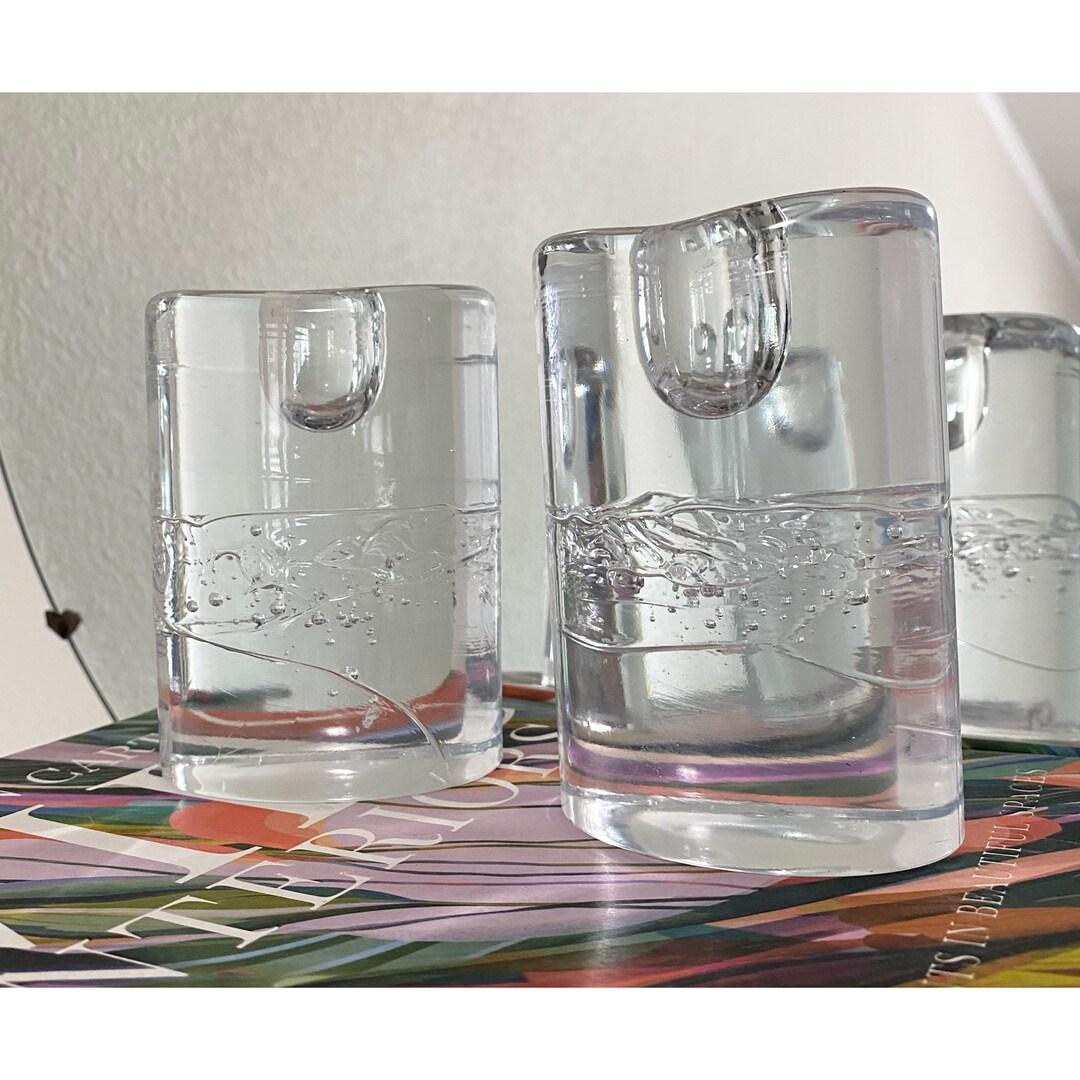 Vintage MCM Clear Hand Blown Glass Taper Candle Holders. - Etsy